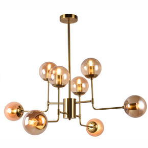 Pendente Betelgeuse Metal Dourado Globo Vidro Âmbar 8xE27 - Astra LED ...