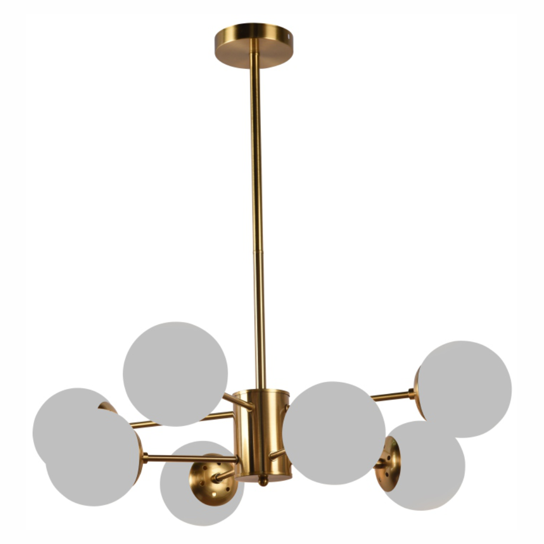 Pendente Doppler Metal Dourado Globo Vidro Leitoso 8xE27 - Astra LED PT ...