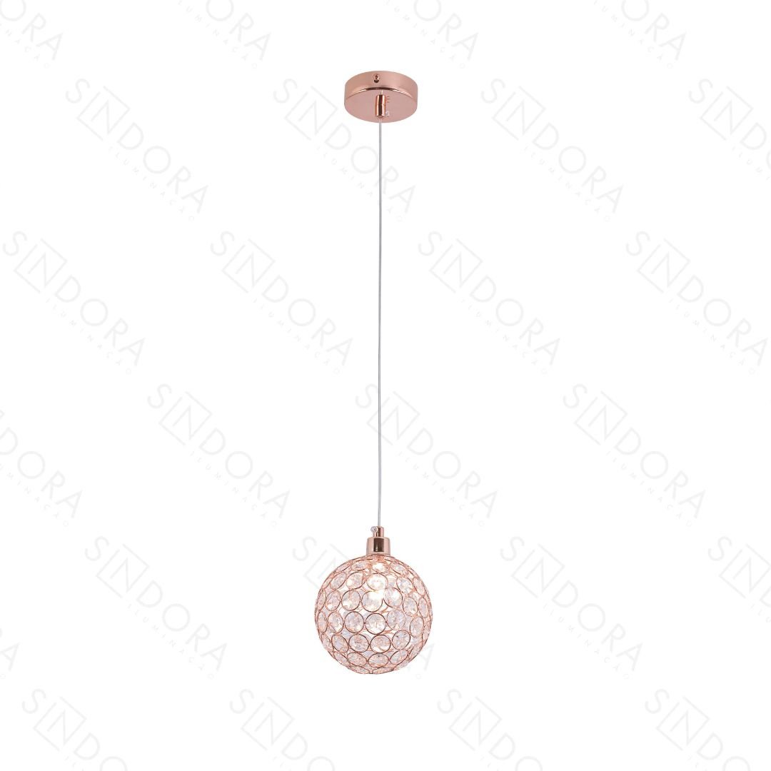 Pendente 12CM G9X1 Metal Rose + Cristal - Cabo 1,5M