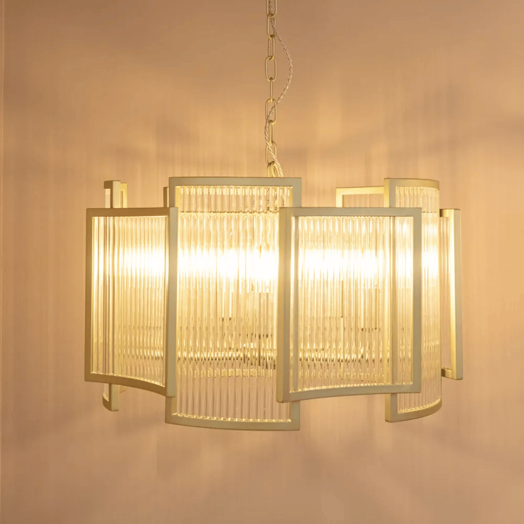 Pendente Strato Ø56x32cm Metal e Vidro Transparente e Dourado - Bella ...