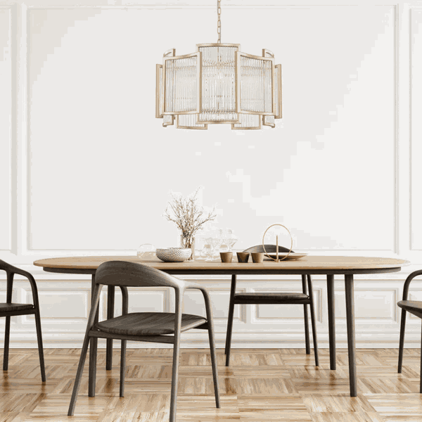 Pendente Strato Ø56x32cm Metal e Vidro Transparente e Dourado - Bella ...